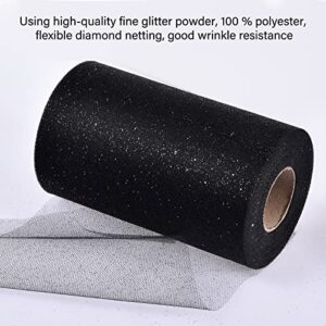 Glitter Tulle Rolls 6” by 50 Yards Sparkle Tulle Fabric Ribbon Sequin Tulle Netting Rolls for DIY Tutu Skirt Wedding Birthday Party Decoration (Black)