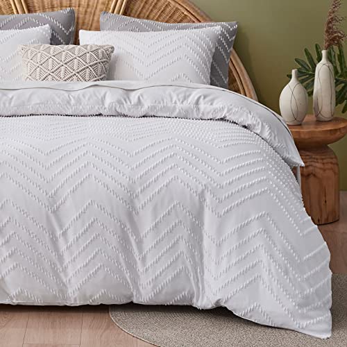 Tametra Boho Duvet Cover Queen - Tufted Queen Duvet Cover,Textured Duvet Cover, Ultra Soft Shabby Chic Embroidery Duvet Covers for All Seasons PCS 90" x 90"(White)