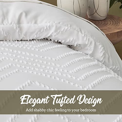 Tametra Boho Duvet Cover Queen - Tufted Queen Duvet Cover,Textured Duvet Cover, Ultra Soft Shabby Chic Embroidery Duvet Covers for All Seasons PCS 90" x 90"(White)