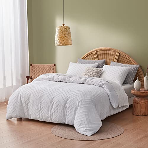 Tametra Boho Duvet Cover Queen - Tufted Queen Duvet Cover,Textured Duvet Cover, Ultra Soft Shabby Chic Embroidery Duvet Covers for All Seasons PCS 90" x 90"(White)