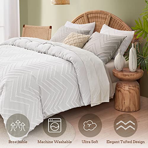 Tametra Boho Duvet Cover Queen - Tufted Queen Duvet Cover,Textured Duvet Cover, Ultra Soft Shabby Chic Embroidery Duvet Covers for All Seasons PCS 90" x 90"(White)