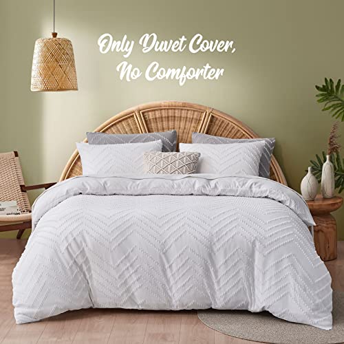 Tametra Boho Duvet Cover Queen - Tufted Queen Duvet Cover,Textured Duvet Cover, Ultra Soft Shabby Chic Embroidery Duvet Covers for All Seasons PCS 90" x 90"(White)