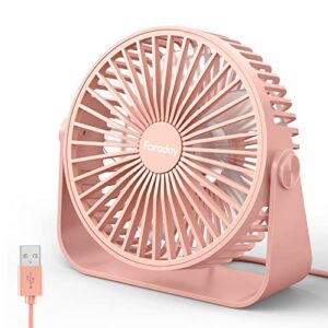 faraday usb desk fans 5 inches portable table fans 360° head rotation small personal desktop fan for home office, 3 speeds, pink