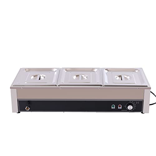 3-Pan Commercial Food Warmer, 110V 1500W Electric Steam Table 10cm/4inch Deep 20.6Qt, Professional Stainless Steel Buffet Bain Marie for Catering and Restaurants