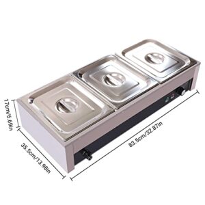 3-Pan Commercial Food Warmer, 110V 1500W Electric Steam Table 10cm/4inch Deep 20.6Qt, Professional Stainless Steel Buffet Bain Marie for Catering and Restaurants