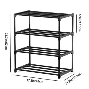 4-Tier Small Shoe Rack, Narrow Stackable Shoe Shelf Storage Organizer, Sturdy Metal Expandable Free Standing Shoe Racks for Entryway Hallway Closet Bathroom Living Room (Black)