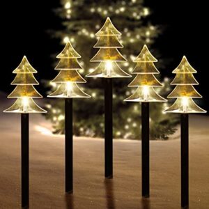 christmas solar stake lights, set of 5 waterproof landscape christmas lights, pathway christmas decorations, led lights for yard lawn patio walkway decor (tree)