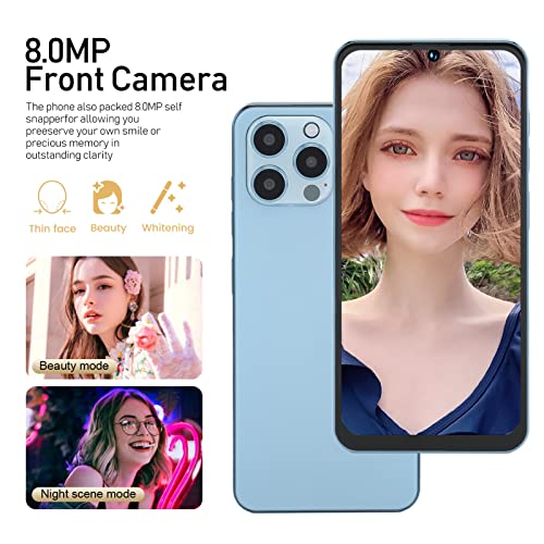 Bewinner I14 Pro Max Unlocked Cellphone, 6.7 Inch HD Screen, 4GB RAM 128GB ROM, Dual SIM Card 4G Smartphone, Face Unlock Phone for Android 12 4000mAh Battery Blue