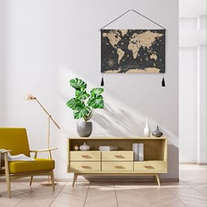 World Map Hanging Poster Retro Map Canvas Poster Hangers Portable Scroll Poster Wall Hanger Tapestry for Office Home Living Room Bedroom Decor 18 x 26inch