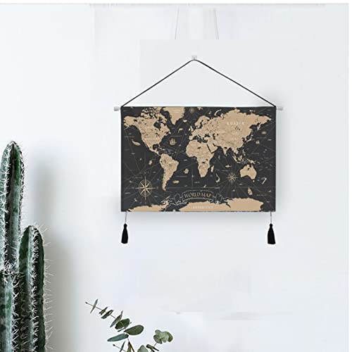 World Map Hanging Poster Retro Map Canvas Poster Hangers Portable Scroll Poster Wall Hanger Tapestry for Office Home Living Room Bedroom Decor 18 x 26inch