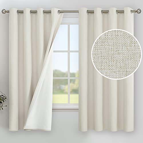 YoungsTex Linen Blackout Curtains 63 Inches Long for Bedroom, Full Room Darkening Faux Linen Window Curtain Drapes Thermal Insulated for Living Room Grommet Top, 2 Panels, 52 X 63 Inch, Linen