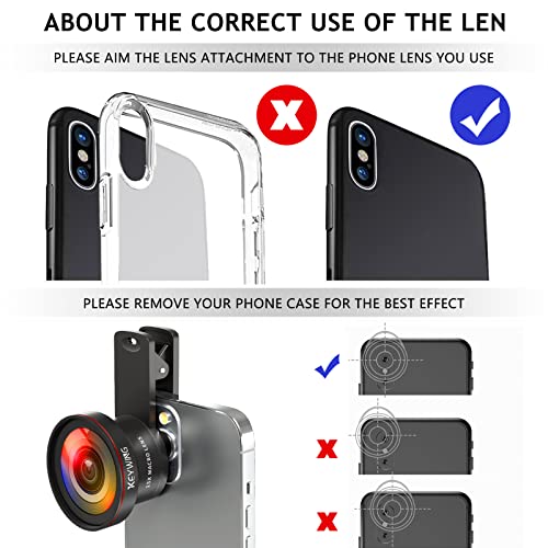 KEYWING Phone Camera Lens Kit, 15x Macro Lens for iPhone & Android +0.45x Super Wide-Angle Lens for iPhone 8 x xr 11 12 13 14 pro max for Samsung, with Travel Case, Cleaning Cloth &Lanyard