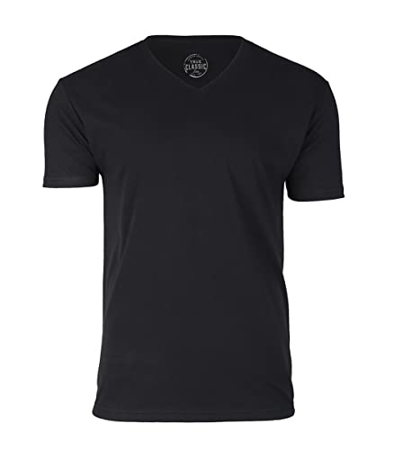 True Classic V Neck Mens T Shirt, Premium Fitted Soft Men's T-Shirts. Black, XL