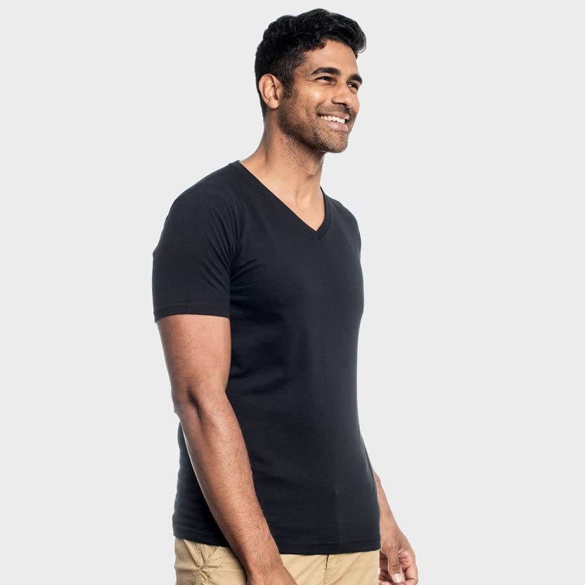 True Classic V Neck Mens T Shirt, Premium Fitted Soft Men's T-Shirts. Black, XL