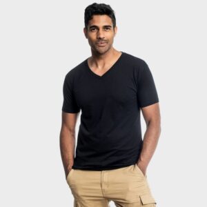 True Classic V Neck Mens T Shirt, Premium Fitted Soft Men's T-Shirts. Black, XL