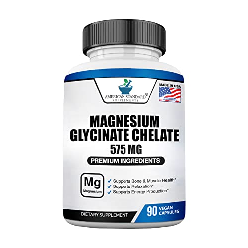 Magnesium Glycinate 575mg per Serving, Magnesium Glycinate Chelate, Magnesium Glycinate Capsules, Magnesium Supplement for Bone & Muscle Health, Chelated for Maximum Absorption, 90 Veggie Capsules