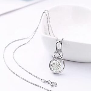 HXZZ Fine Jewelry Birthstone Gifts for Women Natural Gemstone White Crystal Sterling Silver Pendant Necklace Anniversary Birthday Gift for Wife Mom Her Girls