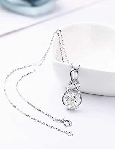 HXZZ Fine Jewelry Birthstone Gifts for Women Natural Gemstone White Crystal Sterling Silver Pendant Necklace Anniversary Birthday Gift for Wife Mom Her Girls