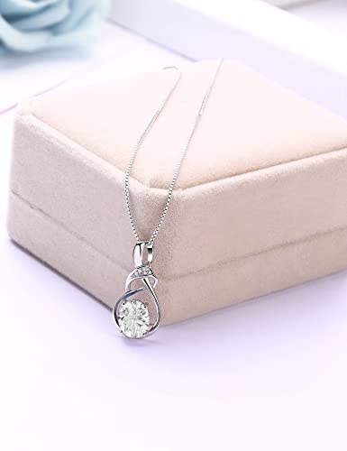 HXZZ Fine Jewelry Birthstone Gifts for Women Natural Gemstone White Crystal Sterling Silver Pendant Necklace Anniversary Birthday Gift for Wife Mom Her Girls