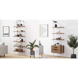 nathan james theo 6-shelf tall bookcase, rustic oak/white & theo industrial bookshelf with wood drawers and matte steel frame, 3-shelf, oak/white