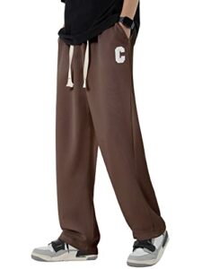 shenhe men's elastic waist drawstring sweatpants straight leg loose pants trousers coffee brown m