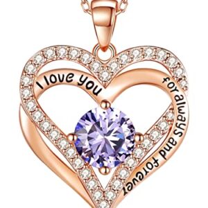 Lanzer 925 Sterling Silver Jewelry for Women,18K Rose Gold Necklaces for Women,Birthstone Diamond Heart Pendant for Christmas,Anniversary Jewelry Gift for Her Wife Mom,Girlfriend Necklaces Gift for Valentine’s Day Rose Gold-06-Jun