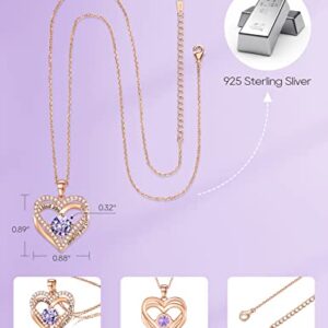 Lanzer 925 Sterling Silver Jewelry for Women,18K Rose Gold Necklaces for Women,Birthstone Diamond Heart Pendant for Christmas,Anniversary Jewelry Gift for Her Wife Mom,Girlfriend Necklaces Gift for Valentine’s Day Rose Gold-06-Jun