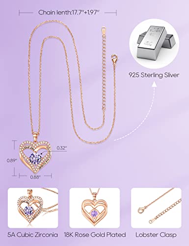 Lanzer 925 Sterling Silver Jewelry for Women,18K Rose Gold Necklaces for Women,Birthstone Diamond Heart Pendant for Christmas,Anniversary Jewelry Gift for Her Wife Mom,Girlfriend Necklaces Gift for Valentine’s Day Rose Gold-06-Jun