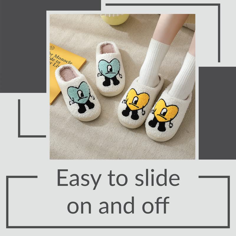 Daisy’s Findings Bad Bunny Slippers | Smiley Face Slippers for Women | Cute Plush Cute Slippers for Women | Fluffy Slippers | Fuzzy Slippers Women Indoor and Outdoor