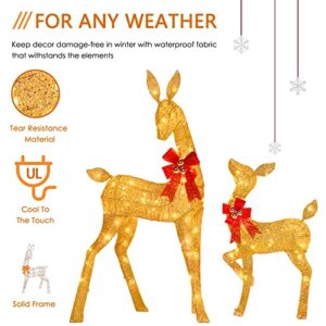 Super Large 3 Pieces Lighted Reindeer Christmas Decoration Family Set, Christmas Deer Family Decor Outdoor Yard Christmas Decorations with 240 LED Lights, Stakes, Zip Ties