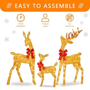 Super Large 3 Pieces Lighted Reindeer Christmas Decoration Family Set, Christmas Deer Family Decor Outdoor Yard Christmas Decorations with 240 LED Lights, Stakes, Zip Ties