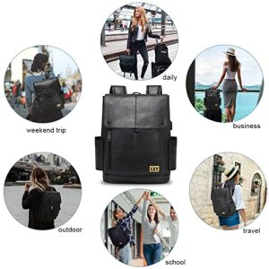 LXY Leather Laptop Backpack Women Vintage Travel Computer Backpack with USB Charging Port, Laptop Purse Book Bag for Ladies Black