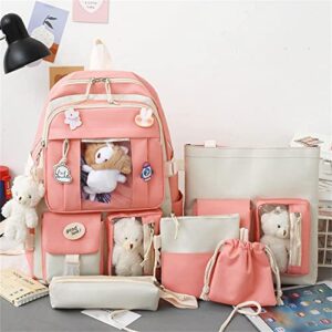 FUINUEIO Kawaii Backpack Casual Bags Cute Aesthetic Backpacks With Kawaii Bear Pendant Pins Handle Shoulder Tote Bag Pencil Case Schoolbag