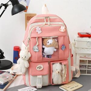 FUINUEIO Kawaii Backpack Casual Bags Cute Aesthetic Backpacks With Kawaii Bear Pendant Pins Handle Shoulder Tote Bag Pencil Case Schoolbag