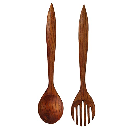 Zeckos Set of 2 Modern Minimalist Carved Wood Fork & Spoon Wall Hanging Home Decor 23.75 Inches High