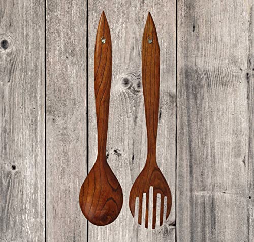 Zeckos Set of 2 Modern Minimalist Carved Wood Fork & Spoon Wall Hanging Home Decor 23.75 Inches High