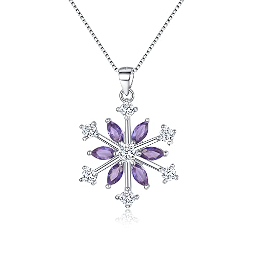 EVER FAITH Snowflake Jewerly 925 Sterling Silver Winter Accessory Sparkle Purple CZ Flower Pendant Necklace