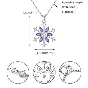 EVER FAITH Snowflake Jewerly 925 Sterling Silver Winter Accessory Sparkle Purple CZ Flower Pendant Necklace