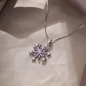 EVER FAITH Snowflake Jewerly 925 Sterling Silver Winter Accessory Sparkle Purple CZ Flower Pendant Necklace