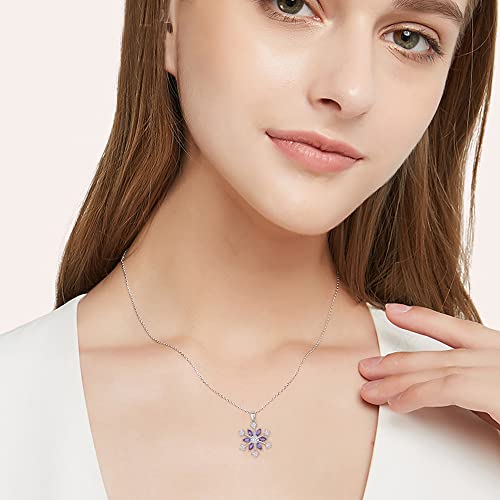 EVER FAITH Snowflake Jewerly 925 Sterling Silver Winter Accessory Sparkle Purple CZ Flower Pendant Necklace