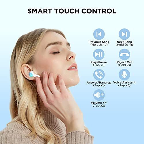 HTC True Wireless Earbuds 1 Bluetooth 5.3 Earphones, in-Ear Headphone ENC Noise Cancellation Transparent Space Capsule, 32-Hour Playtime/Built-in Microphone/Touch Control -Crystal White