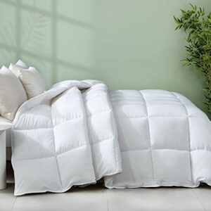 dreamhour bamboo fiber comforter queen size,white ultra soft breathable plush duvet insert all season machine washable,8 corner tabs 90x90 inches