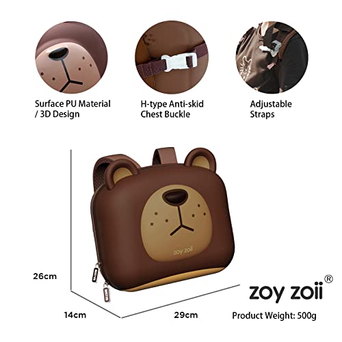 Zoy zoii Bear Backpack for Boys Girls, Cute Backpack for Kids, Mini Preschool Travel Bag for Toddler, Ages 3-6