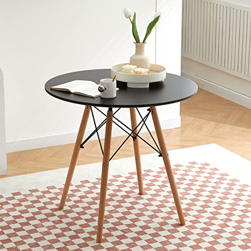 ATSNOW 31.5 in Mid Century Modern Black Round Dining Table, Small Circle Table for Living Room Bedroom Kitchen