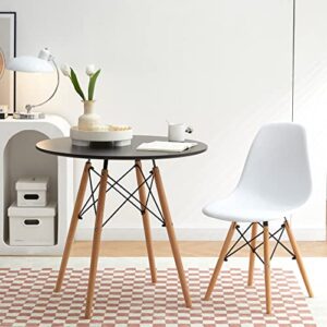 ATSNOW 31.5 in Mid Century Modern Black Round Dining Table, Small Circle Table for Living Room Bedroom Kitchen