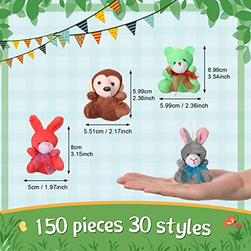 150 Pcs Mini Stuffed Animal Toys Bulk Keychain Decoration Small Plush Animal 2.4 In Tiny Small Animal Toys Small Animal Plush Toy Assortment Set for Kids Party Favors Goodie Bag Fillers Carnival Prize