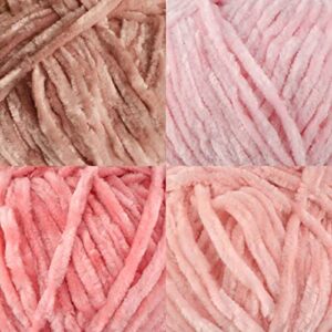 JubileeYarn Chenille Yarn - Worsted Weight - 100g/Skein - Shades of Pink - 4 Skeins