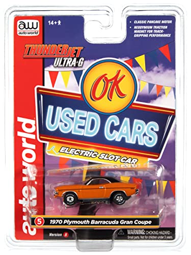 Auto World Thunderjet OK Used Cars 1970 Plymouth Barracuda Gran Coupe (Orange) HO Scale Slot Car