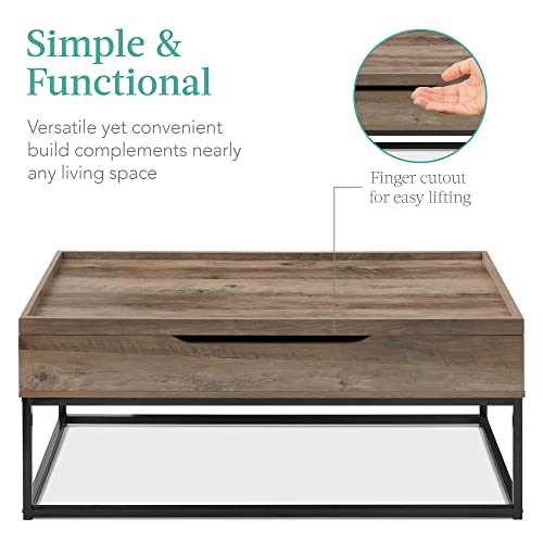 Best Choice Products 44in Lift Top Coffee Table, Large Adjustable Elevated Tabletop Furniture for Living Room, Office, Bonus Room w/Tray Edge Surface, Wood-Grain Finish, Hidden Storage - Gray Oak