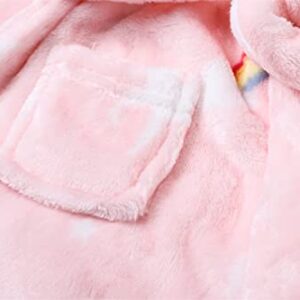 Umeyda Girls Robe, Soft Fuzzy Fleece Printed Hooded Bathrobe Cute Sleepwear for Kids, Rainbow Peach Pink, 12-18 Months = Tag 90